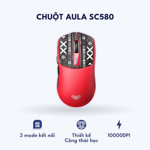 Chuột Gaming AULA SC580 pin bluetooth/2.4g/type-c 500mah với 6-tốc độ ...