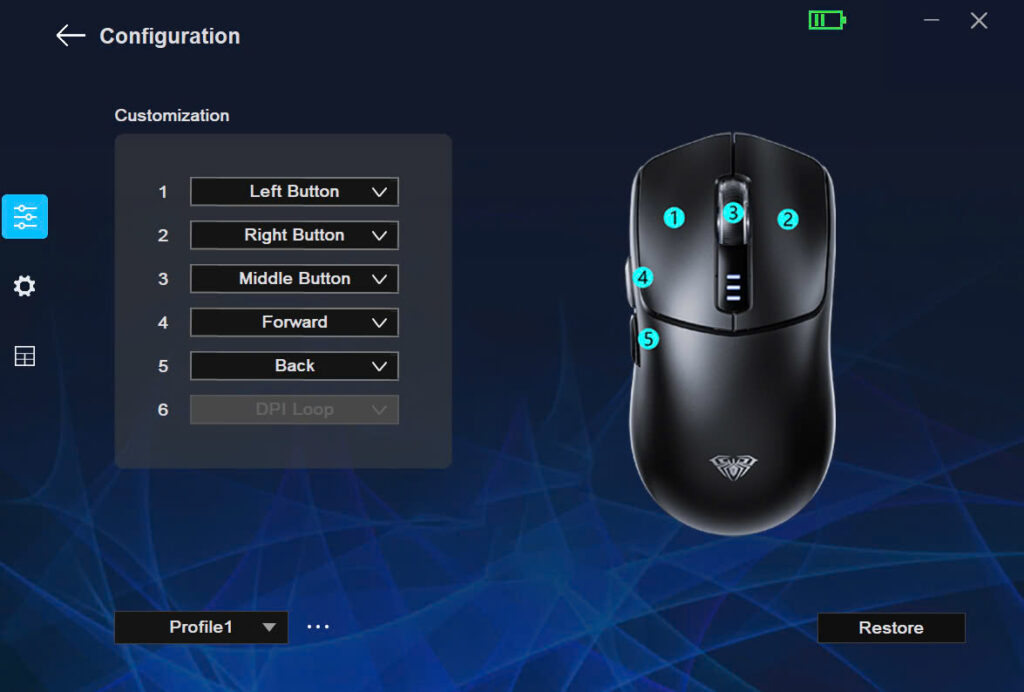 Nhấn vào hình chuột để vào giao diện cài đặt – Configuration